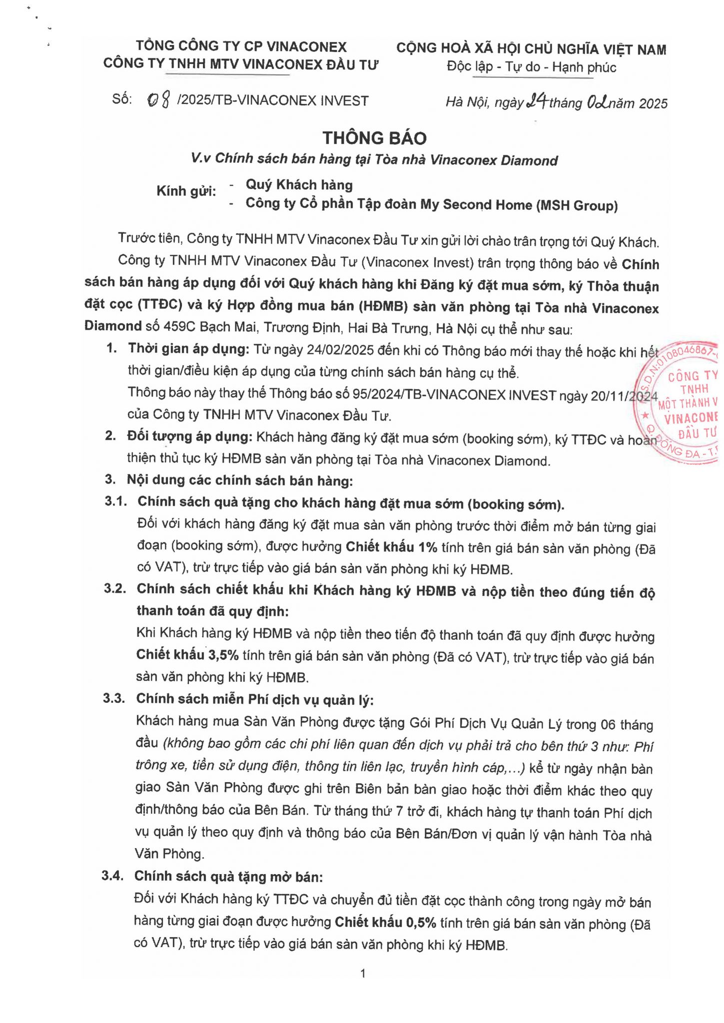 Vinaconex Diamond Tower【Bảng Giá Update T01/2026】